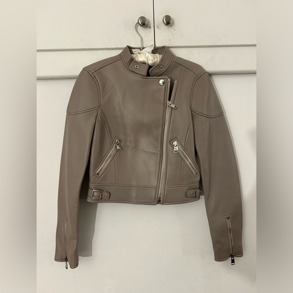 Coach | Jackets & Coats | Coach Moto Leather Jacket Gray Sheepskin ...